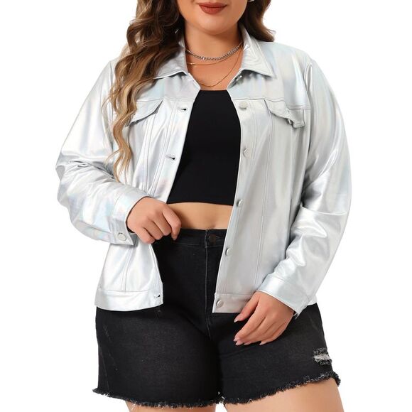 Agnes Orinda | Jackets & Coats | Plussize Moto Biker Jacket Holographic ...